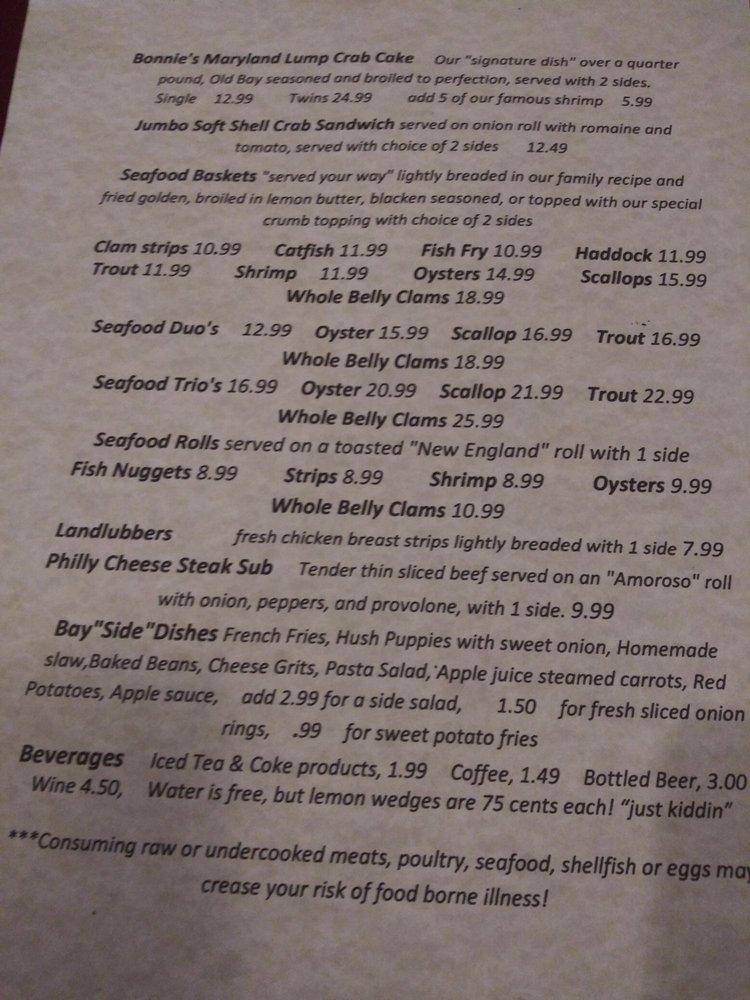 Menu at Whale's Tale Fish House restaurant, Mount Dora