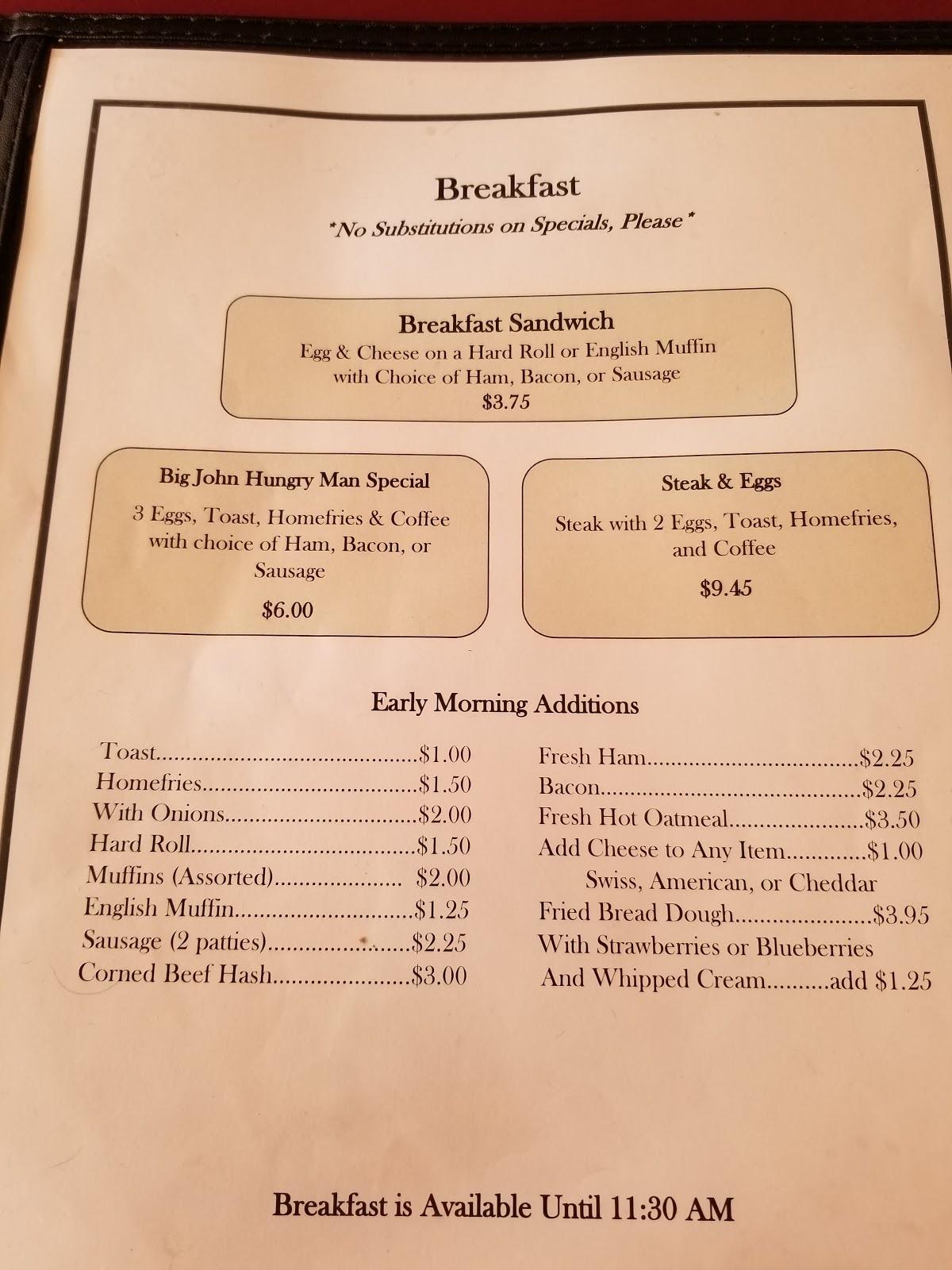 Menu at Ye Old Fort Diner restaurant, Fort Edward