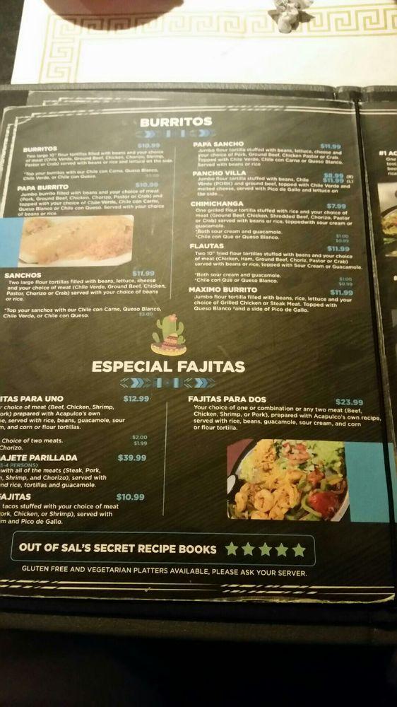 Menu at Acapulco Mexican Restaurant, Newton