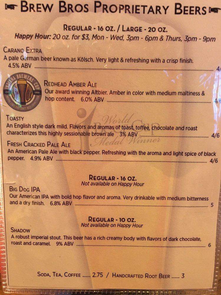 Menu at Brew Brothers restaurant, Columbus