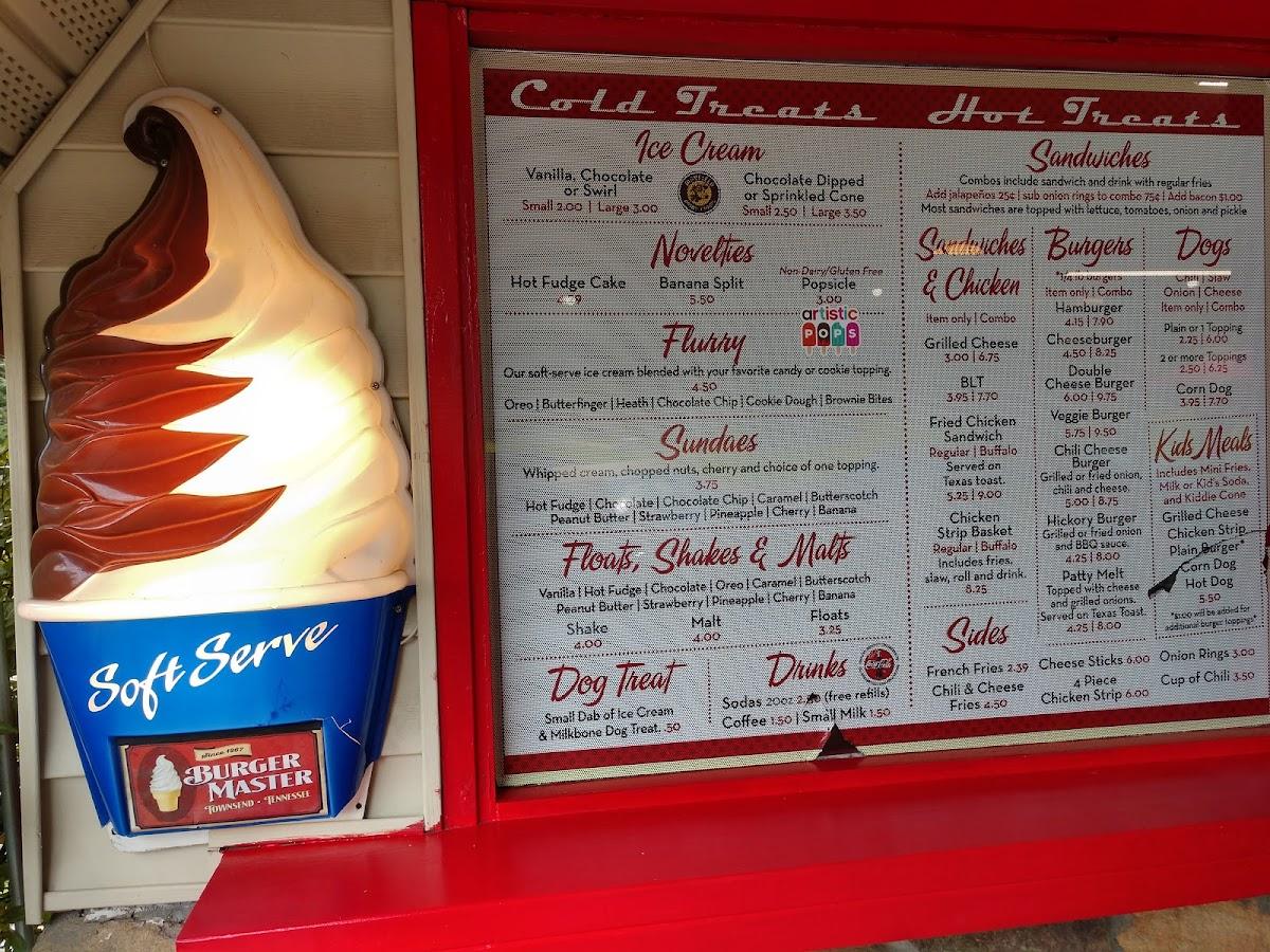 Menu at Burger Master Drive In restaurant, Townsend, TN-73