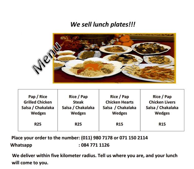 Menu at Chaf Pozi restaurant, Soweto, Orlando Towers