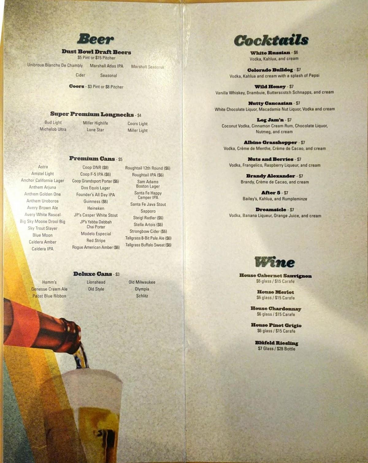 Menu at Dust Bowl Lanes and Lounge pub & bar, Oklahoma City