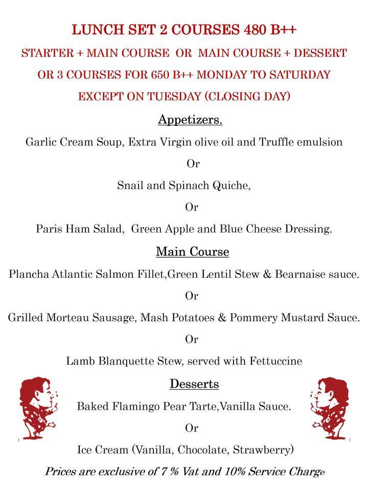Menu at Le Bouchon restaurant, Bangkok, 50 Soi Atthakan Prasit