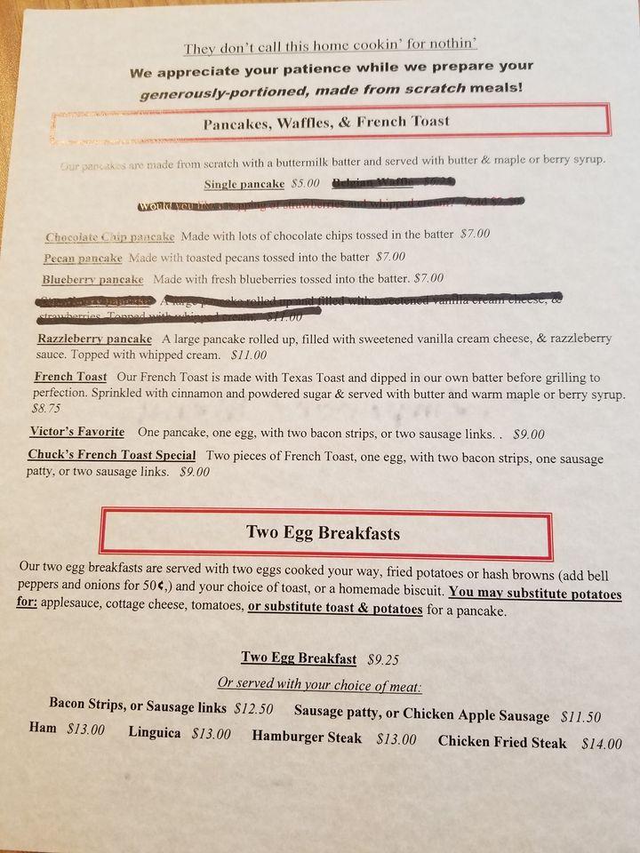 Menu at L's Kitchen cafe, Fortuna