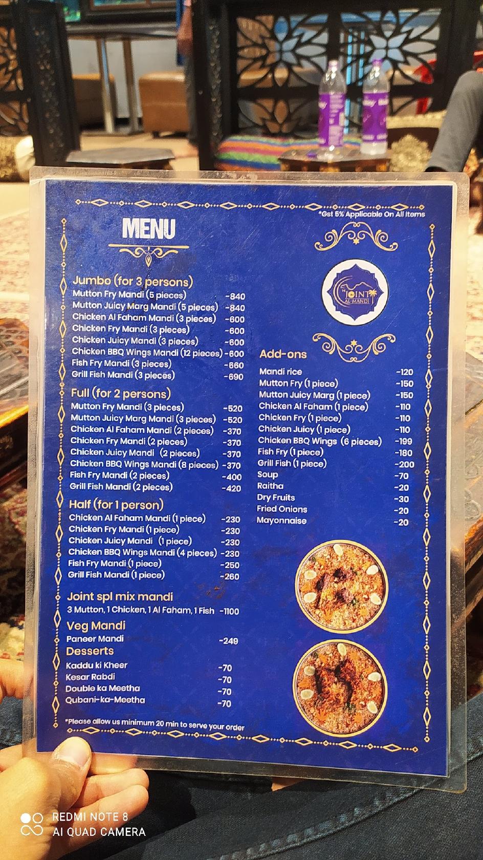 Menu at THE JOINT AL- MANDI, Secunderabad