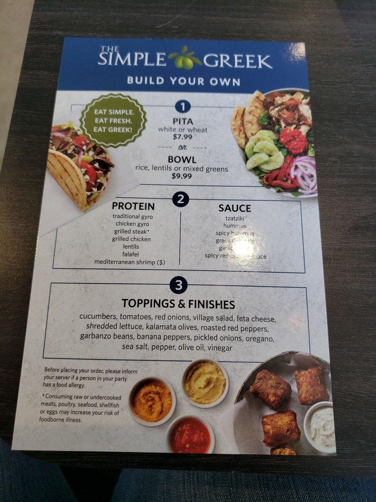 Menu at The Simple Greek restaurant, Munster