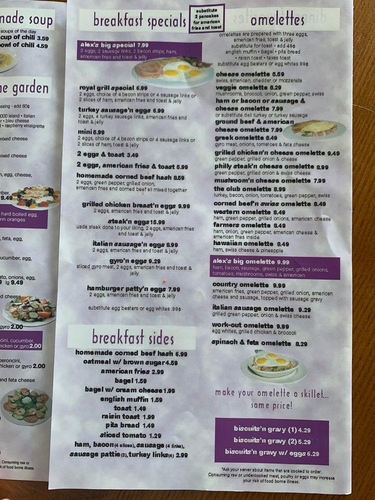 Menu at Alex's Royal Grill restaurant, Troy, Livernois Rd