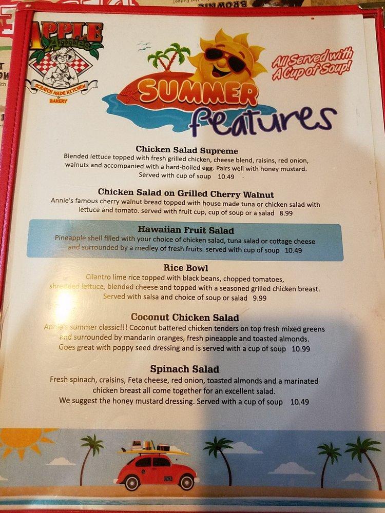 Menu at Apple Annie's restaurant, Roseville