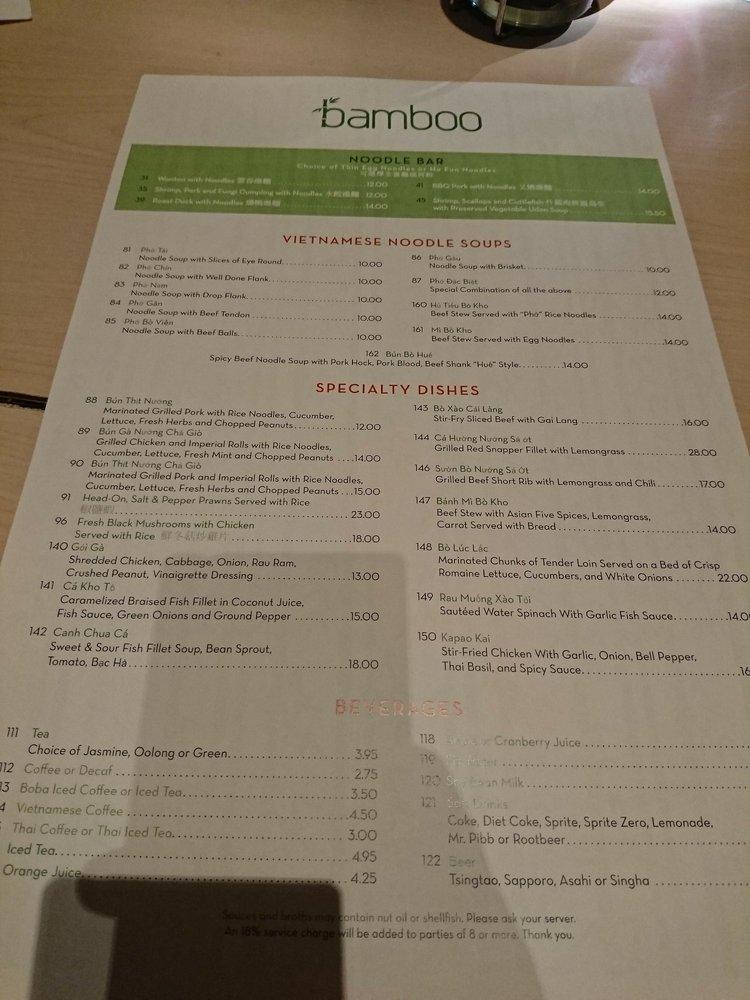 Menu at Bamboo restaurant, Temecula