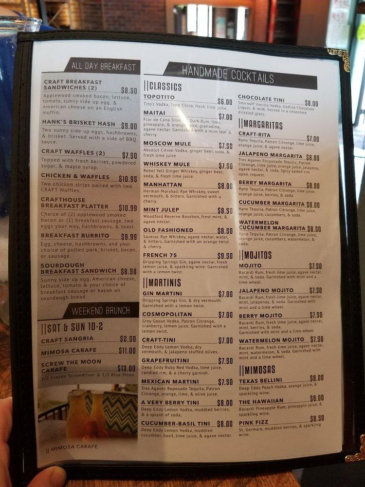 Menu at CRAFThouse Kitchen & Tap restaurant, San Marcos
