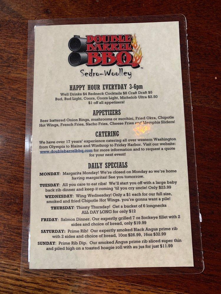 Menu at Double Barrel BBQ, Sedro-Woolley, 108 W Moore St