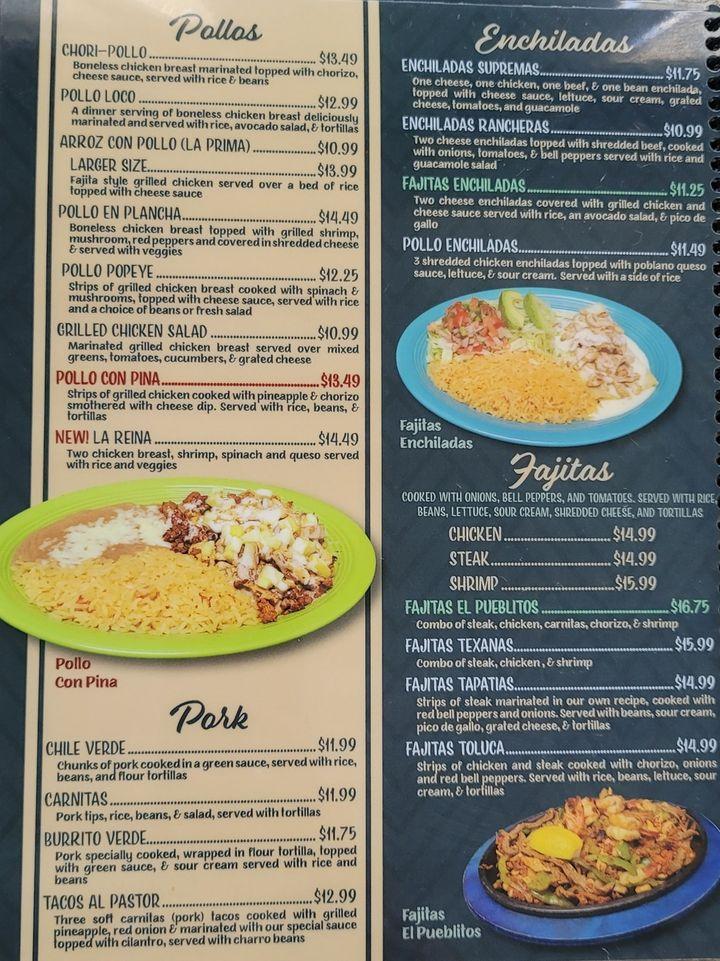 Menu at El Pueblito Mexican Restaurant, Independence
