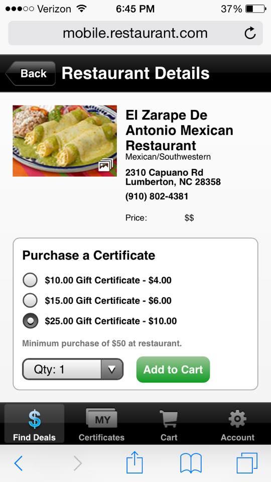 Menu at El Zarape De Antonio Mexican Restaurant, Lumberton