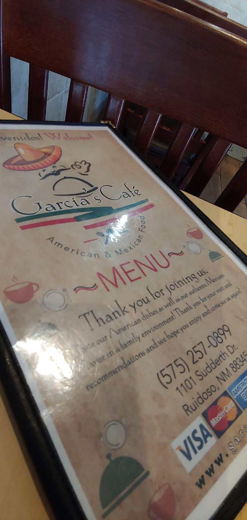 Menu at Garcia's Cafe, Ruidoso