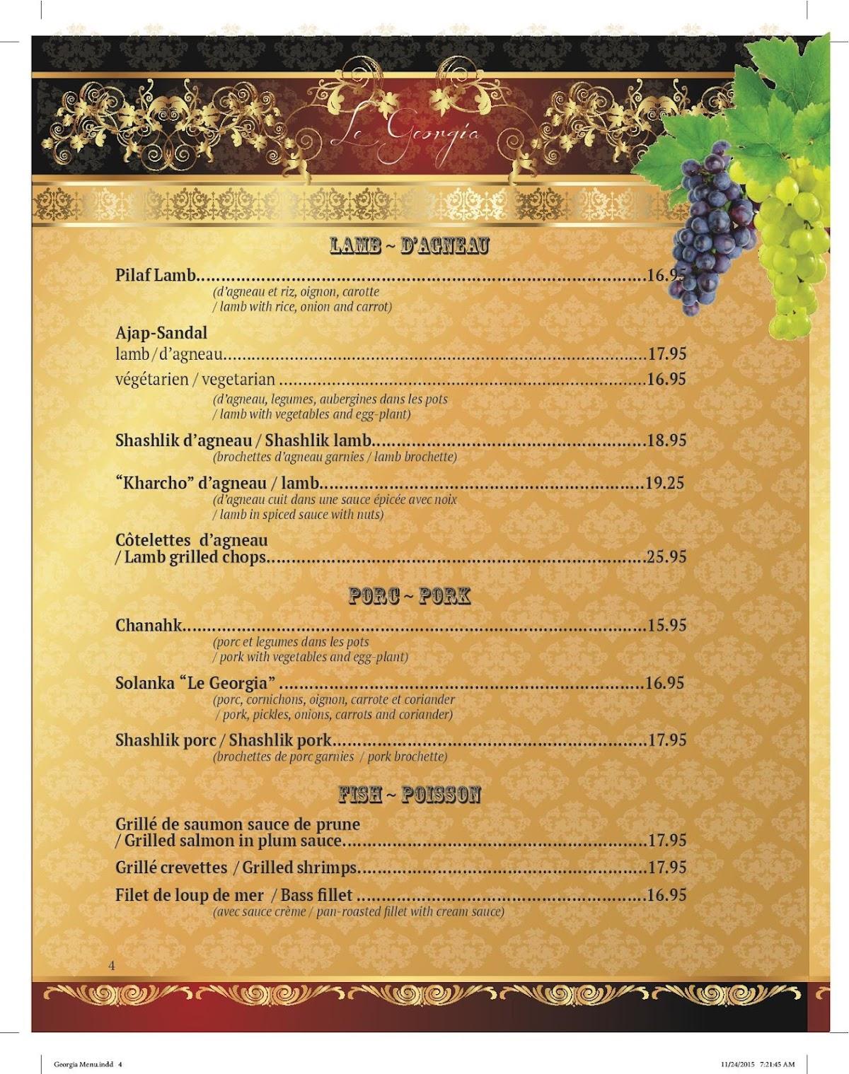 Menu at Georgia Restaurant, Montréal