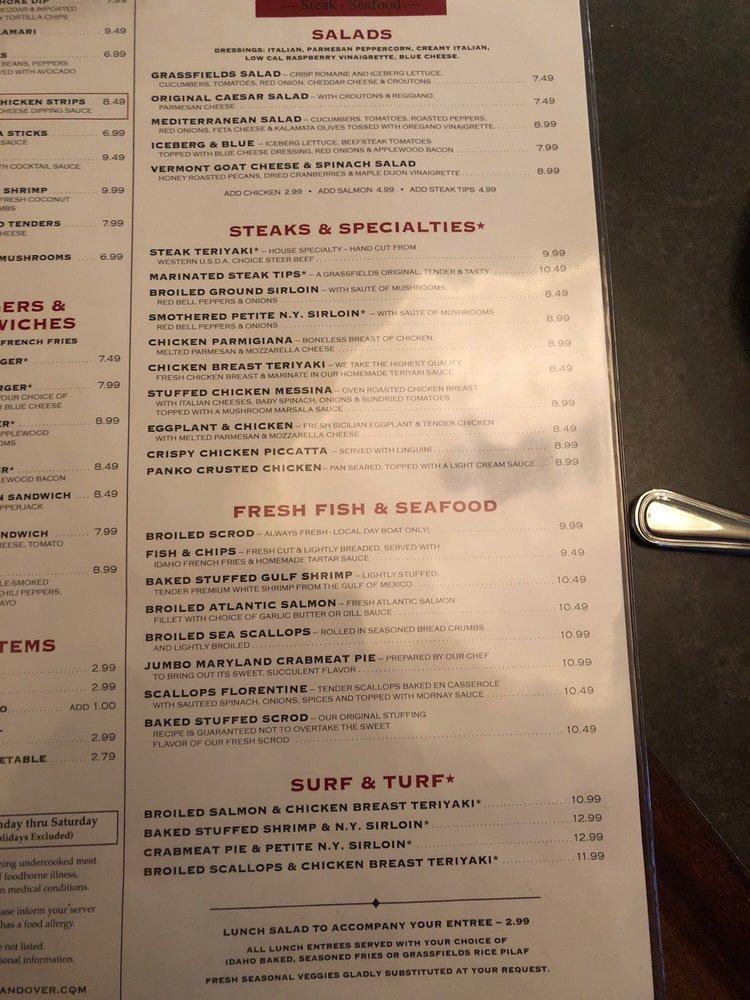 Menu at Grassfields Food & Spirits steakhouse, Andover