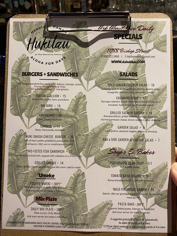 Menu at Hukilau Honolulu pub & bar, Honolulu, Bishop St LL13