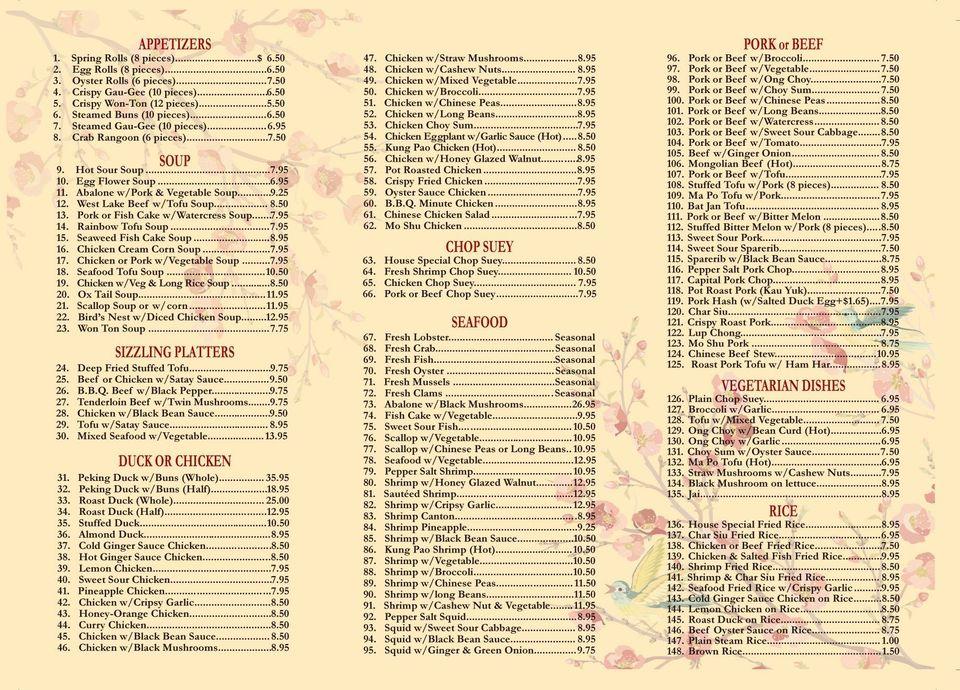 Menu at New Mui Kwai Chop Suey restaurant, Kaneohe, 45-1052 Kamehameha Hwy