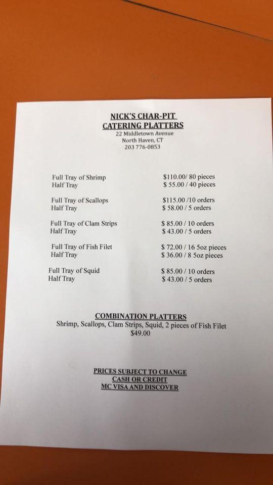 Menu at Nick's Char Pit fast food, North Haven