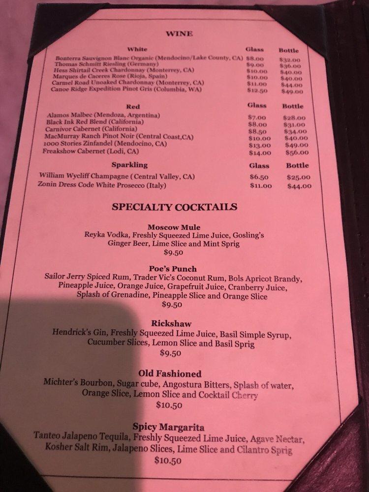 Menu at Poe's Tavern pub & bar, Atlantic Beach