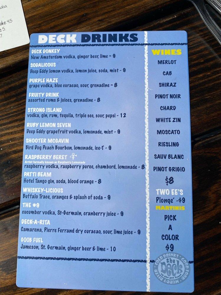 Menu at The Deck restaurant, Fort Wayne