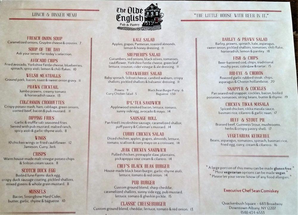 Menu at The Olde English Pub and Pantry, Albany