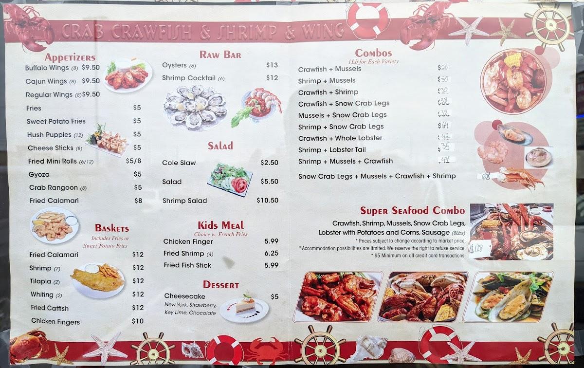 Menu at Ugly Crab restaurant, Avon