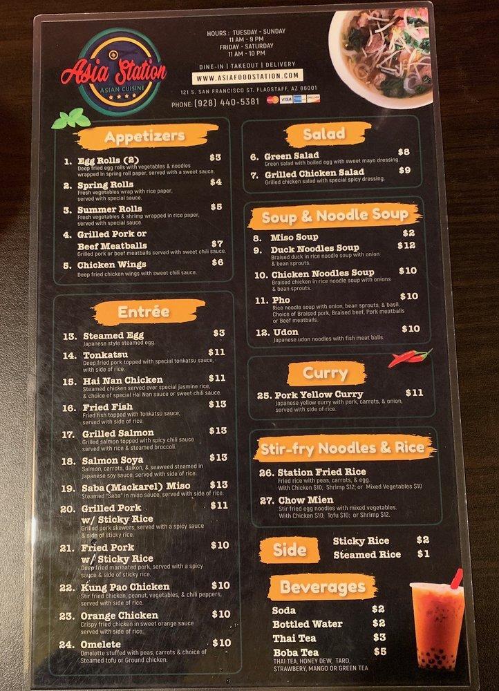 Menu at Asia Station restaurant, Flagstaff