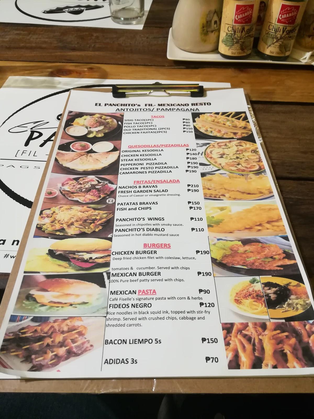 Menu at El Panchito's Fil-Mexicano Resto restaurant, Pagsanjan