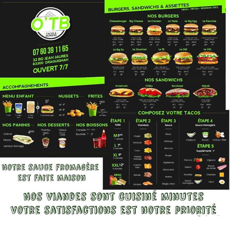 Menu at Tacos & Burger restaurant, Draguignan