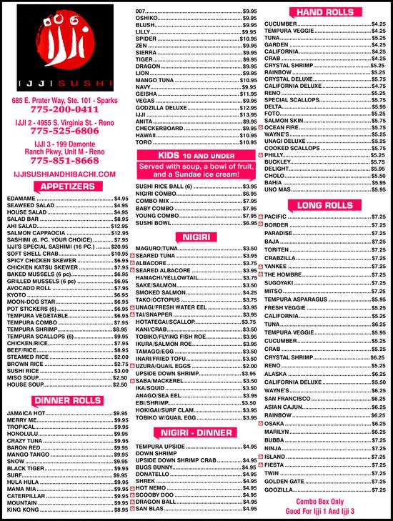 Menu at Ijji sushi mexico restaurant, Mexico City