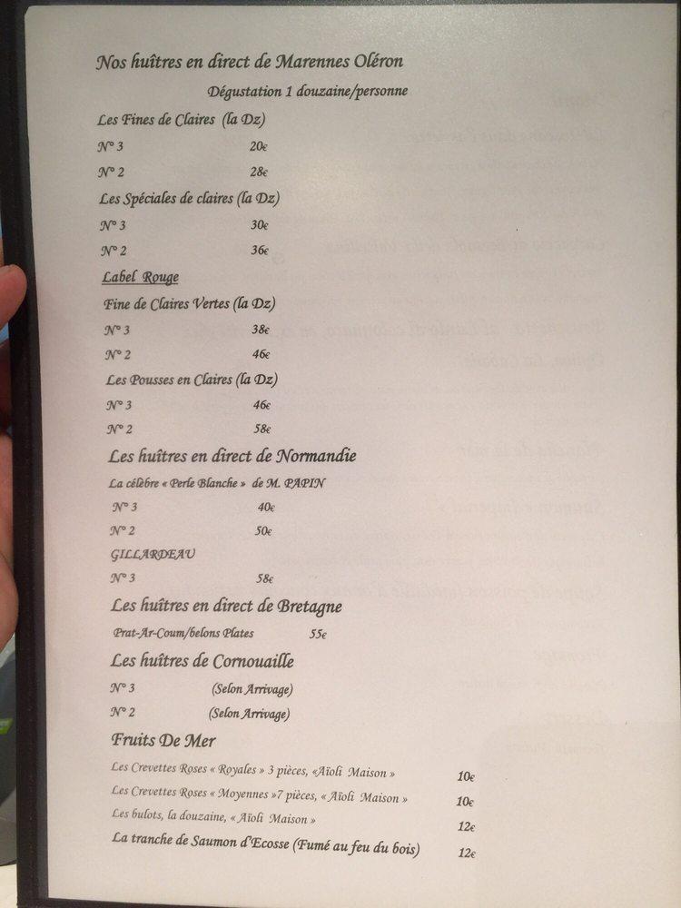 Menu at Opium, La Cabane restaurant, Paris