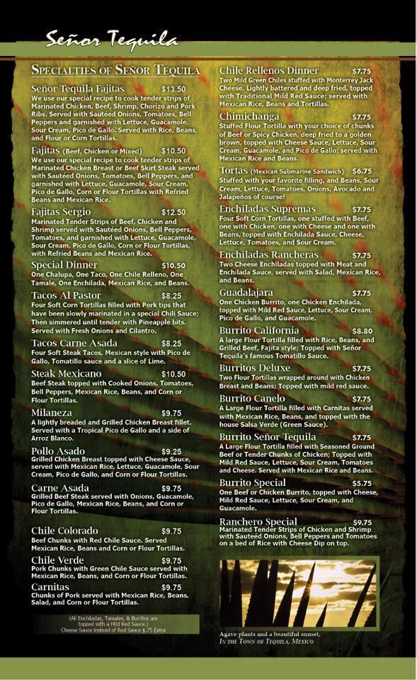 Menu at Senor Tequila (Bowman) restaurant, Little Rock, S Bowman Rd # A1