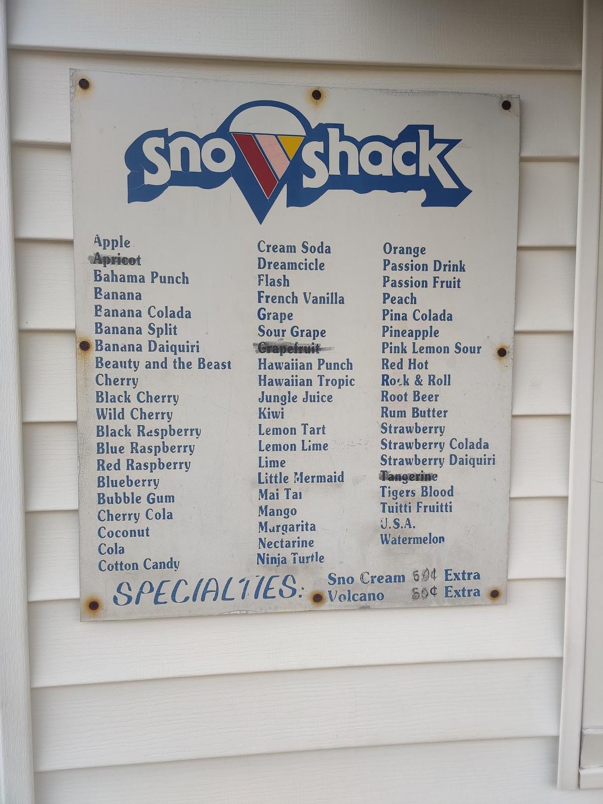 Carta del postres Sno Shack, Mechanicsville, -7894 Mechanicsville Tpke