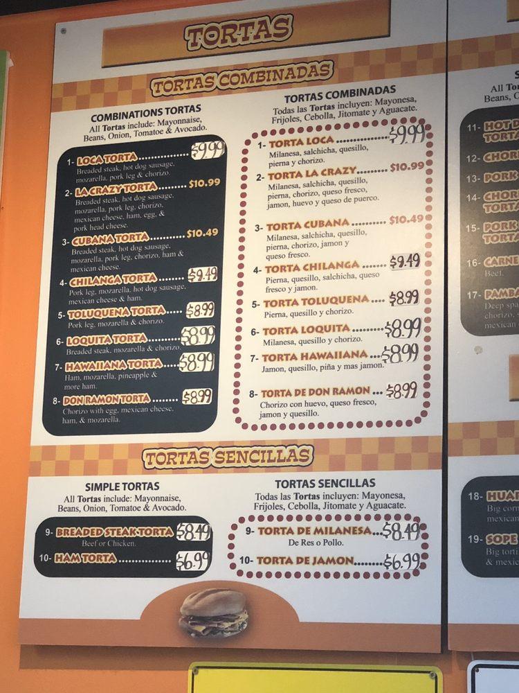 Menu at Tortas Locas LLC restaurant, Renton, NE 4th St