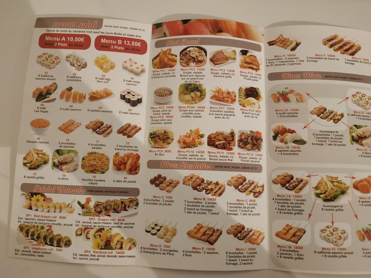 Menu at Yamada Sushi restaurant, Eaubonne