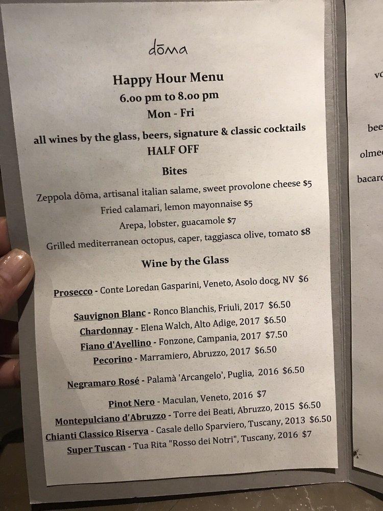 Menu at dōma restaurant, Miami