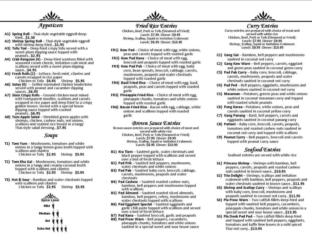 Menu at Ahan Thai Restaurant, Royal Oak