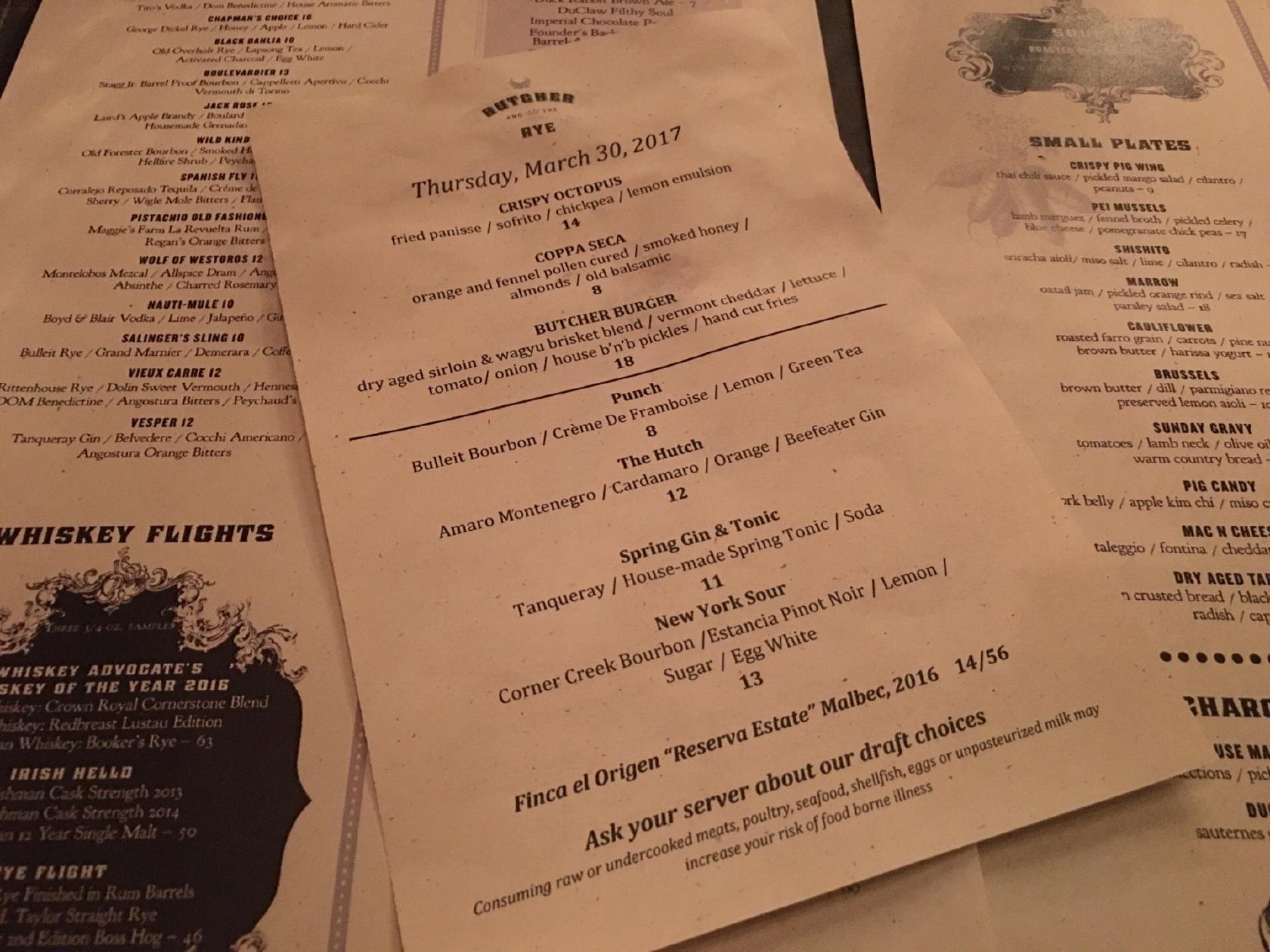 Menu at Apres Ski Bar @ Butcher and the Rye, Pittsburgh