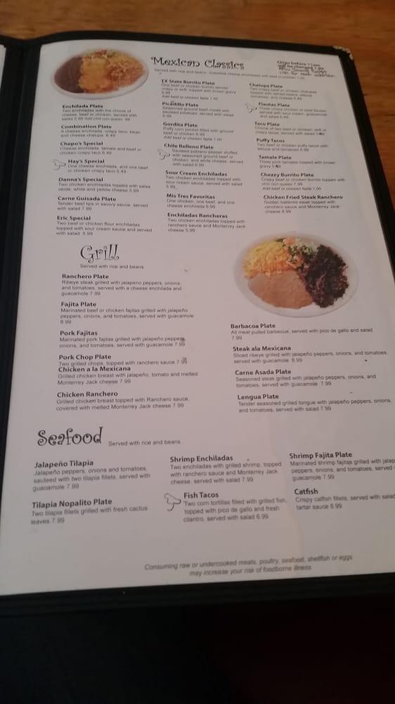 Menu at Chepo's Mexican Restaurant, San Marcos