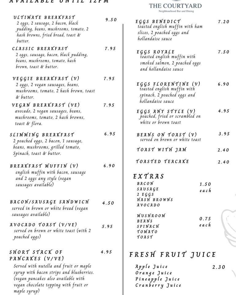 Menu at The Courtyard @ No.12 pub & bar, Burton upon Trent