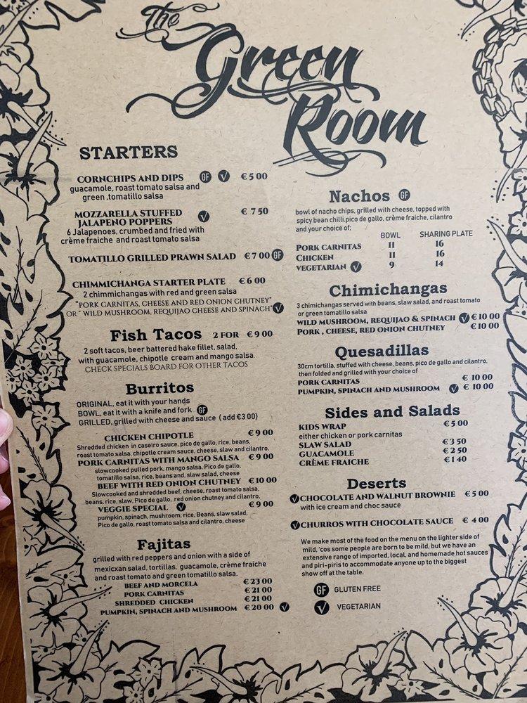 Menu at The Green Room pub & bar, Lagos