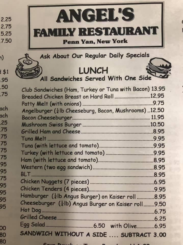 Menu at Angel's Family Restaurant, Penn Yan