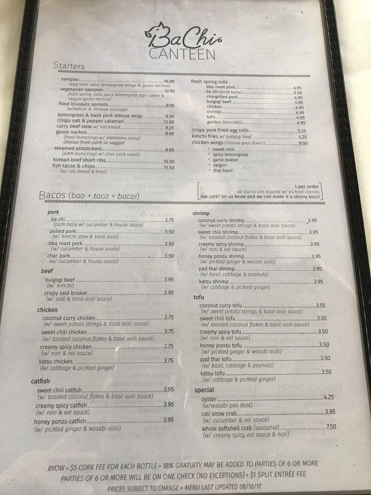 Menu at Ba Chi kitchen and bar, New Orleans