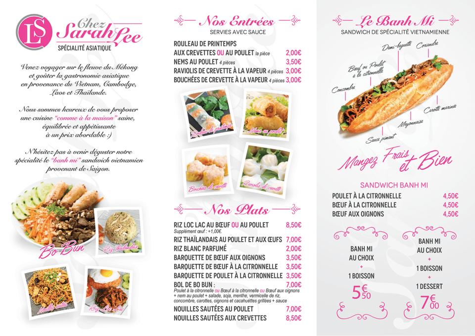 Menu at Chez Sarah Lee restaurant, Villiers-le-Bel