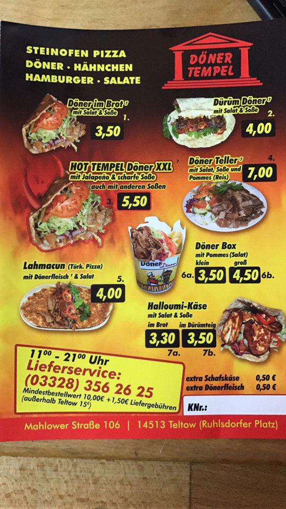 Speisekarte von Döner Tempel fast Food, Teltow, Mahlower Str. 106