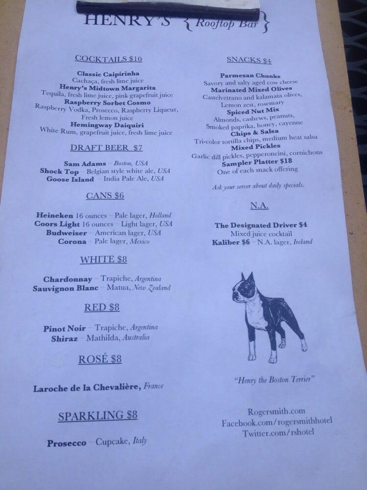 Menu at Henry's Rooftop Bar, West New York, 501 Lexington Ave