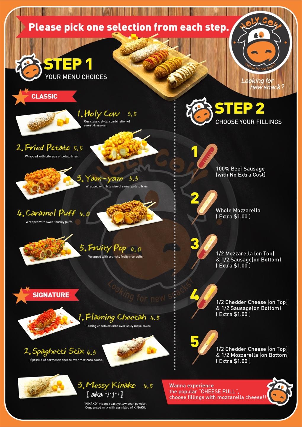 Menu at Holy Cow Hot Dog - Ala Moana Center restaurant, Honolulu