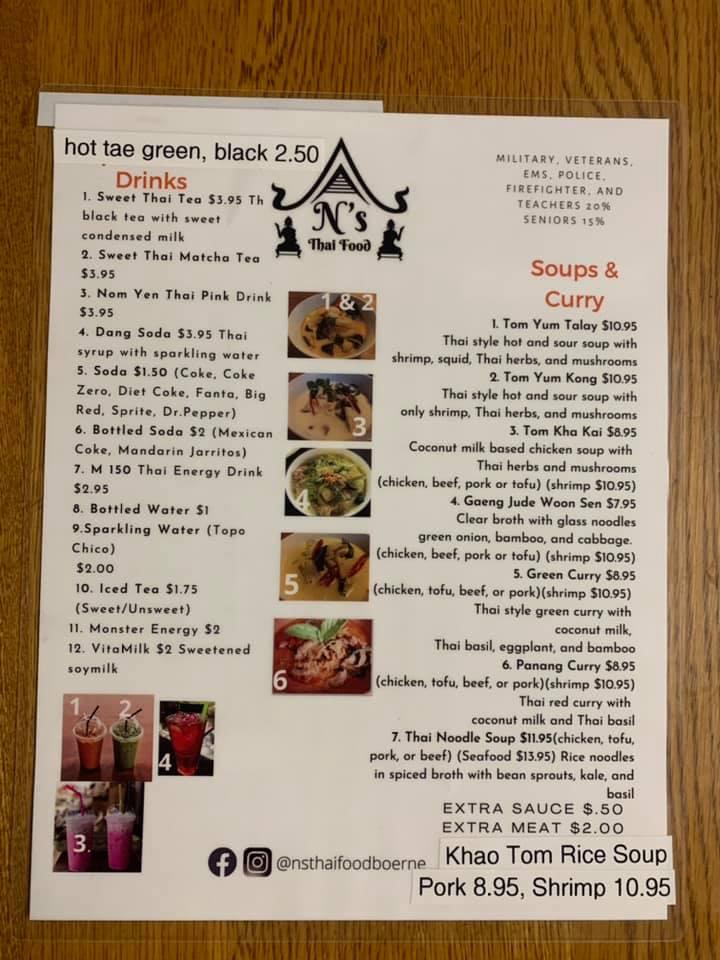 Menu at N's Thai Food restaurant, Boerne